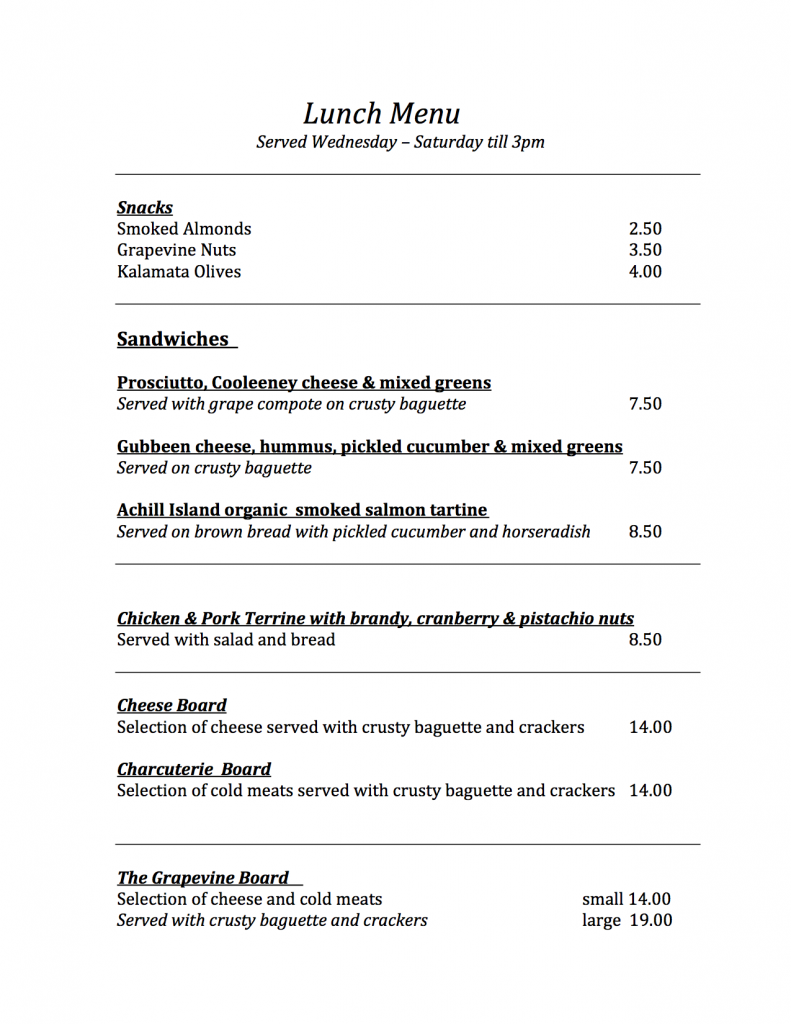 Lunch Menu New | Grapevine